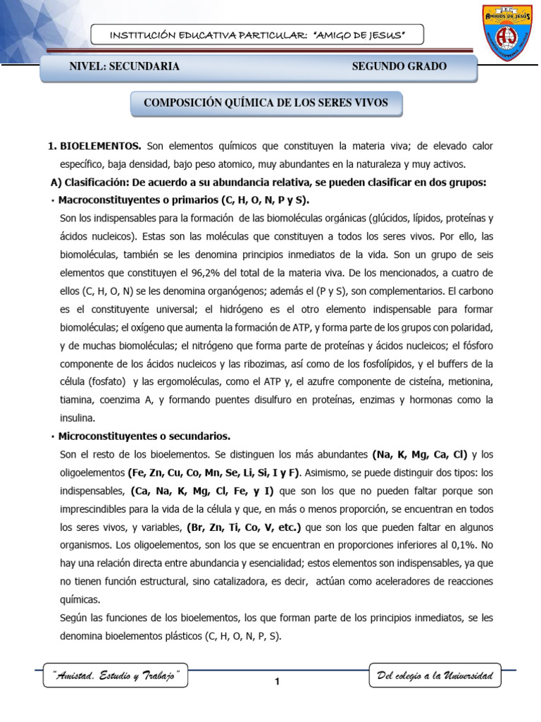 02 - COMPOSICION QUIMICA DE LOS SERES VIVOS (TEORIA) | PDF | Biomoléculas | Organismos