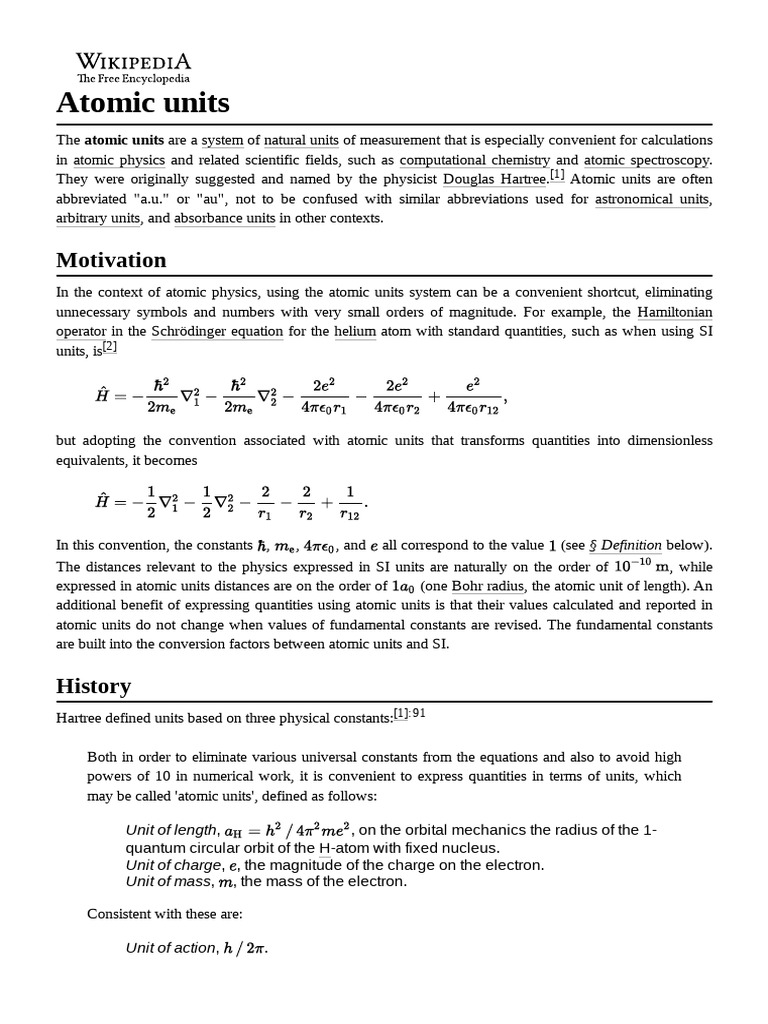 Atomic Units Wiki | Download Free PDF | Atomic Physics | Physical Quantities