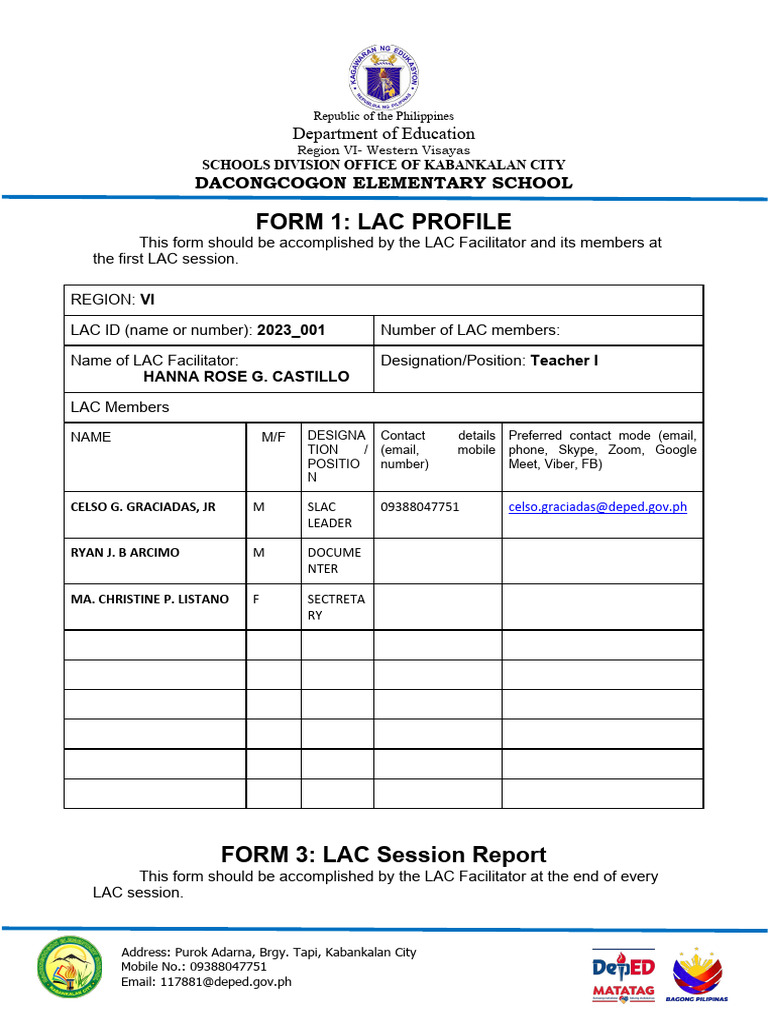 LAC Forms | PDF | Cognition | Learning
