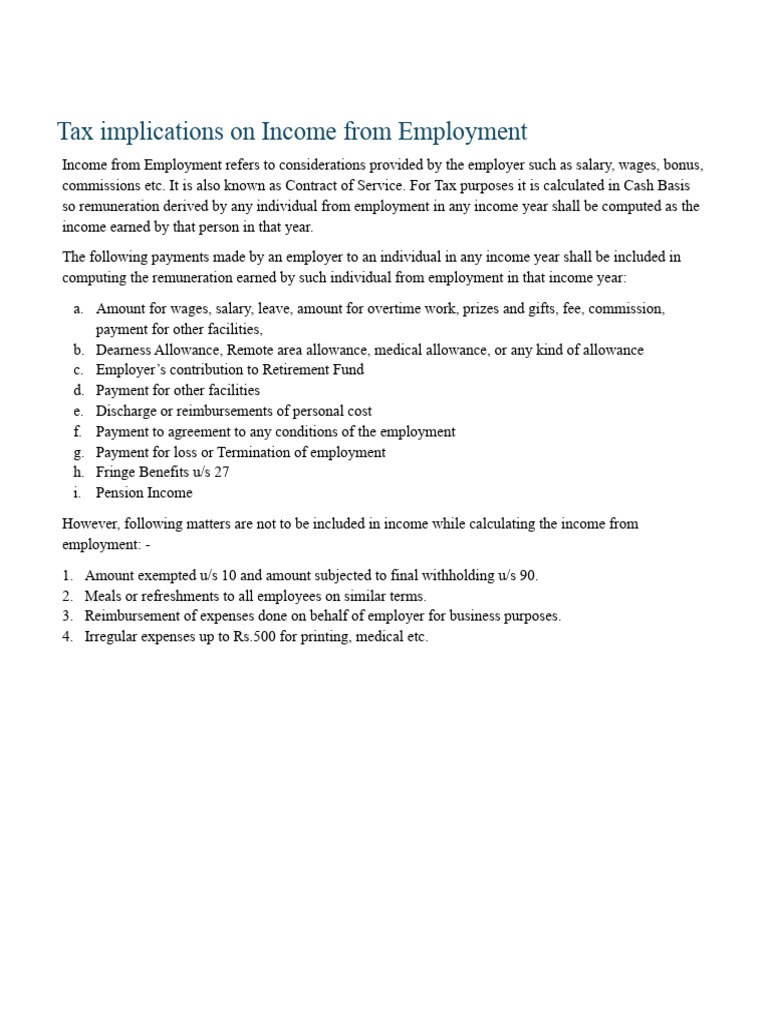 Tax Implications On Income From Employment | PDF | Employee Benefits ...