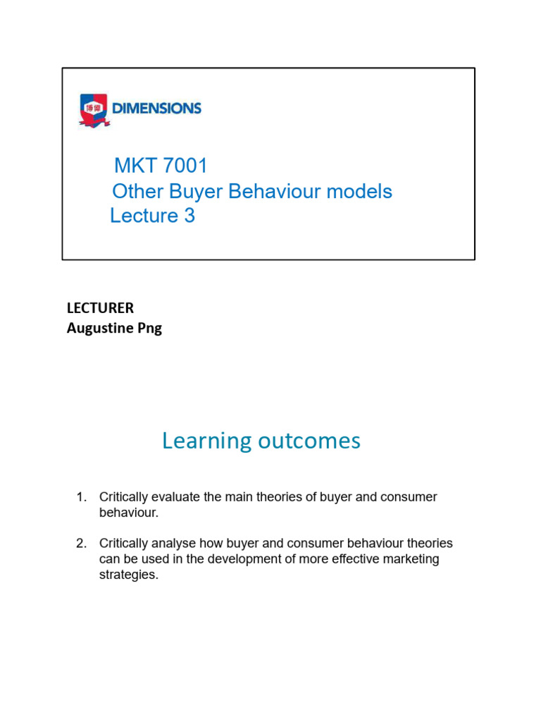 Lecture 3 Other Models of Buying Behaviour | PDF | Behavior | Consumer Behaviour