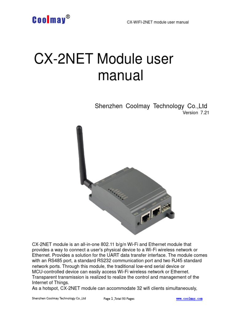 CX-WIFI-2NET Module User Manual | PDF | Computer Network | Port (Computer Networking)