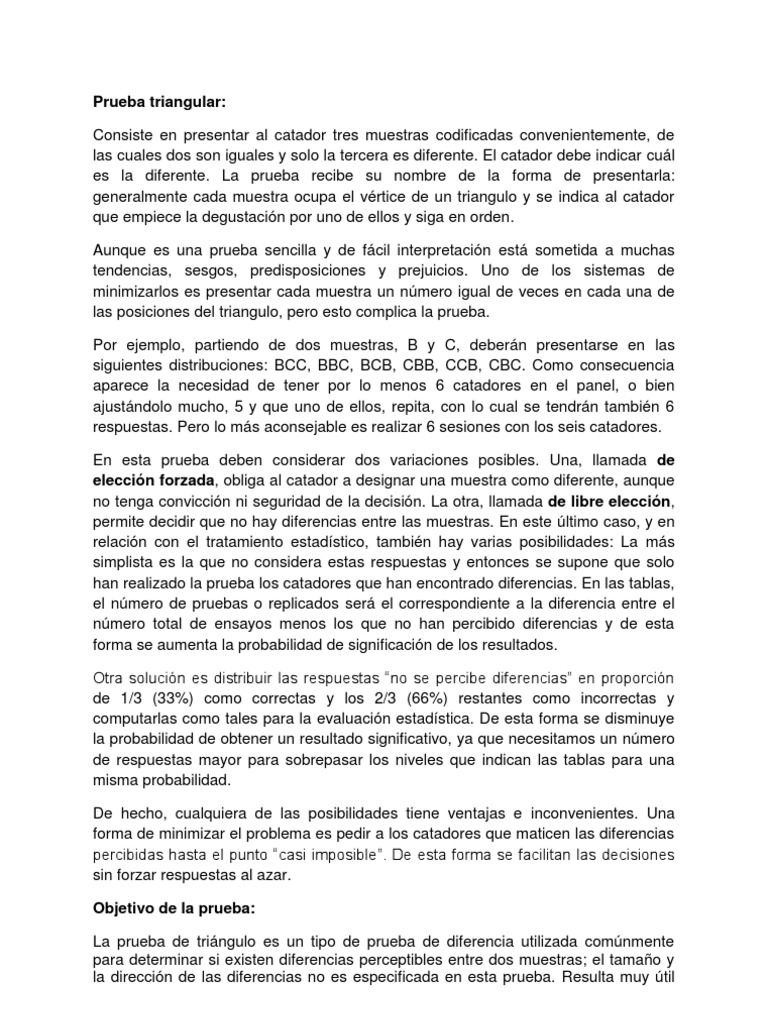 Prueba Triangular Sensorial: Método y Análisis | PDF | Probabilidad | Estadísticas