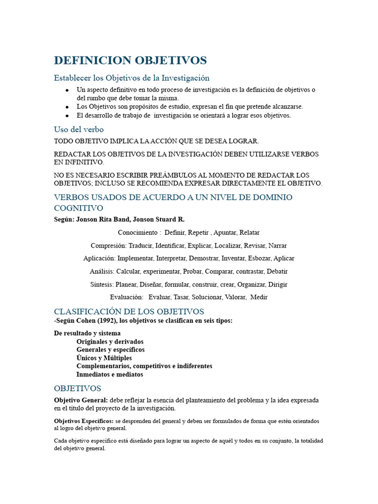 Definicion Objetivos: Establecer Los Objetivos de La Investigación ...