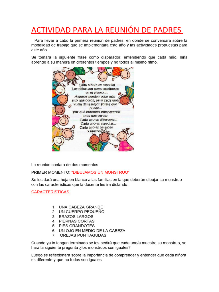 ACTIVIDAD PARA LA REUNIÓN DE PADRES (1) | PDF