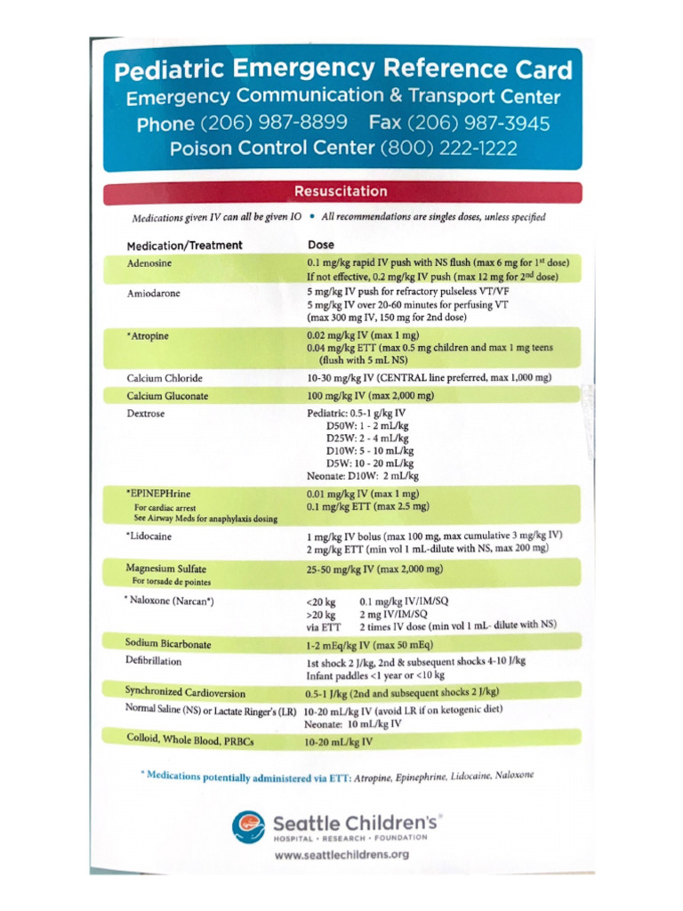 Pediatric Emergency Reference Card | PDF