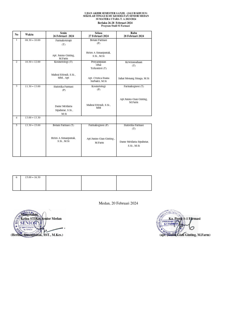 ROSTER UAS GANJIL 23 DAN KULIAH GENAP 2024 | PDF