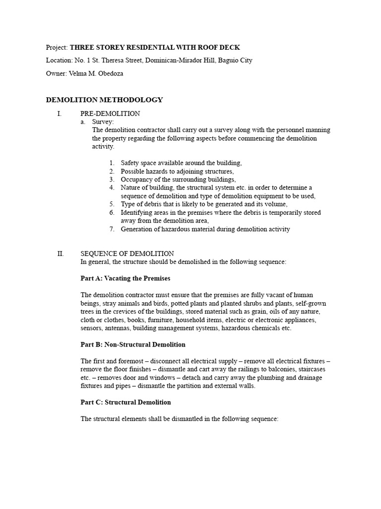 demolition methodology | PDF | Demolition | Beam (Structure)