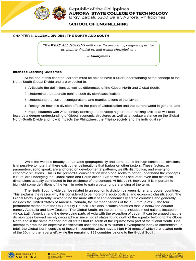 GE 3 Chapter 6 Global Divides | PDF | Third World | Developing Country