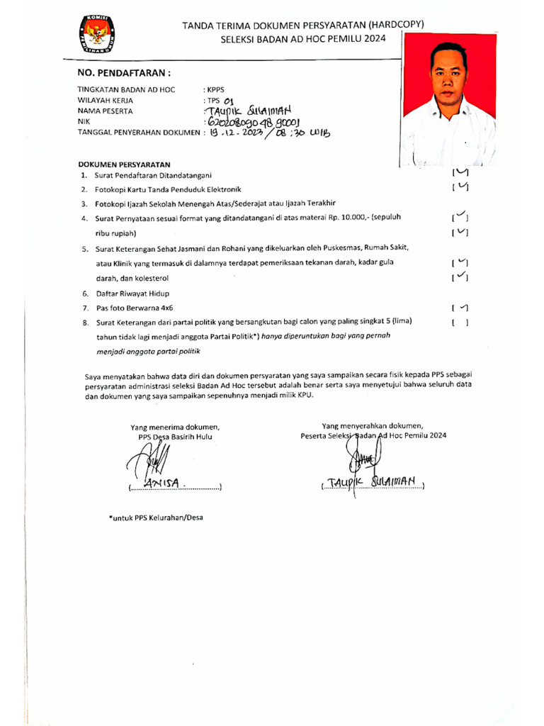 Surat Pendaftaran KPPS | PDF