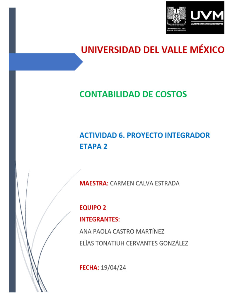 Actividad 6 Contabilidad de Costos UVM | PDF | Business | Negocios económicos