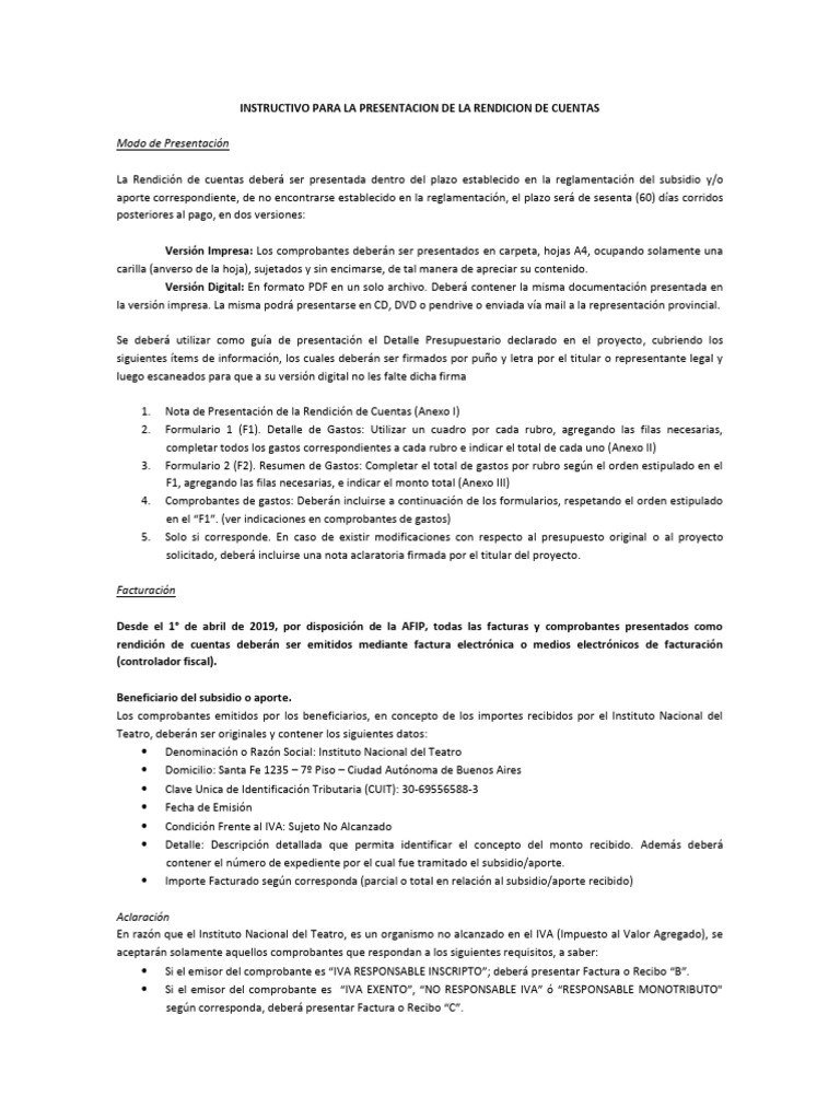 Instructivo de Rendicion de Cuentas | PDF
