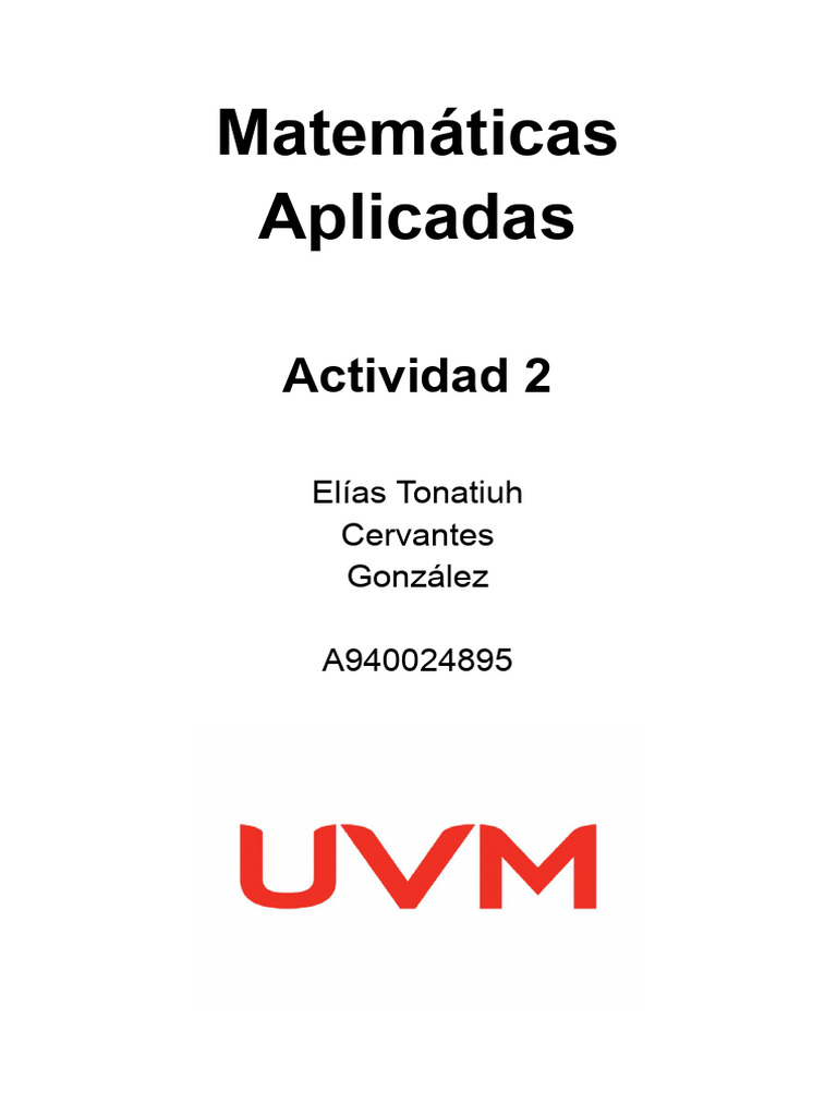 Actividad 2 Matematicas Aplicadas UVM | PDF
