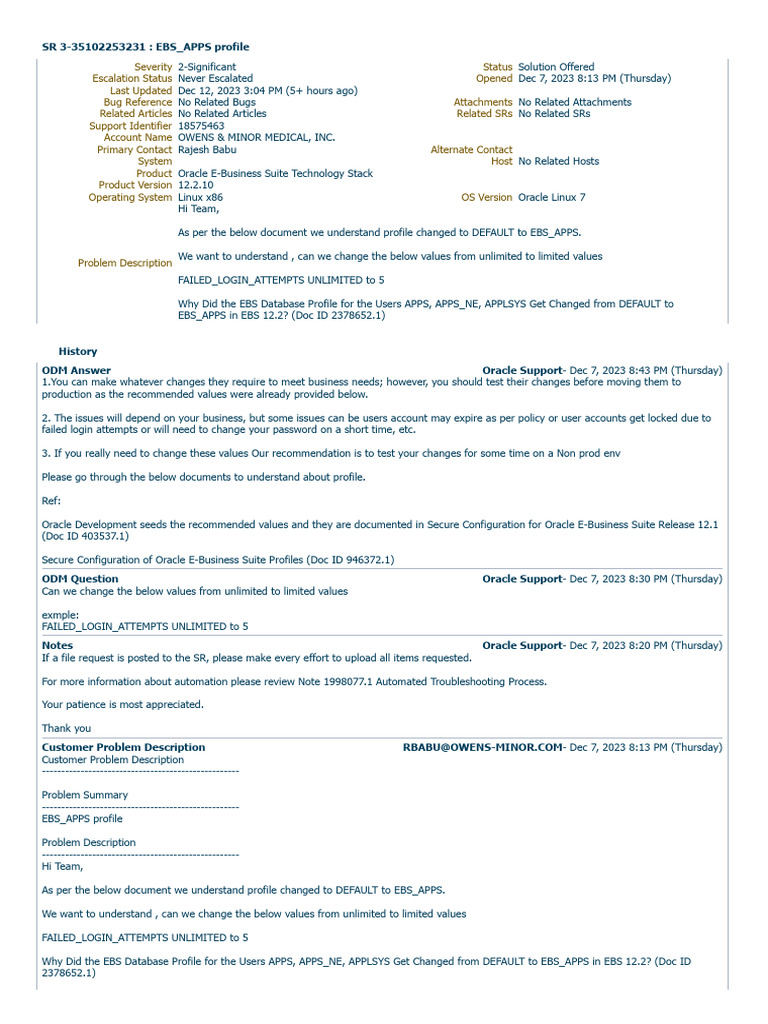 SR Detail | PDF | Oracle Corporation | Databases