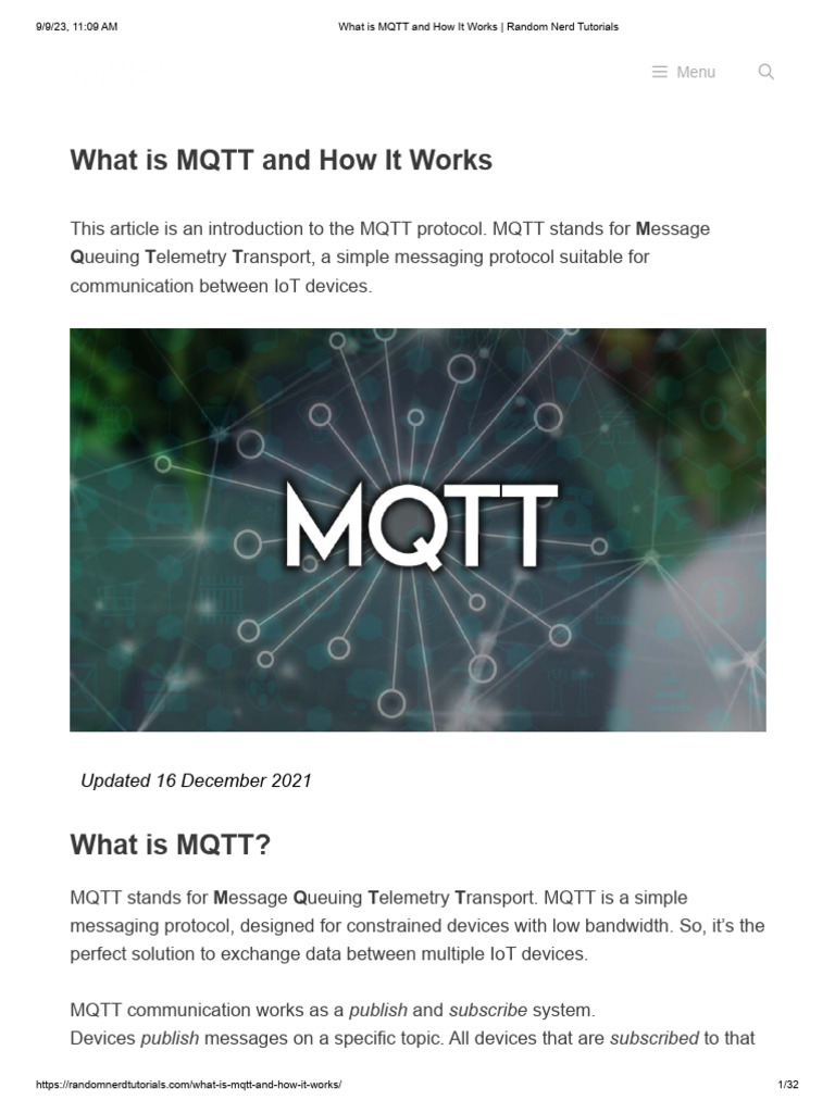 What Is MQTT and How It Works - Random Nerd Tutorials | PDF ...