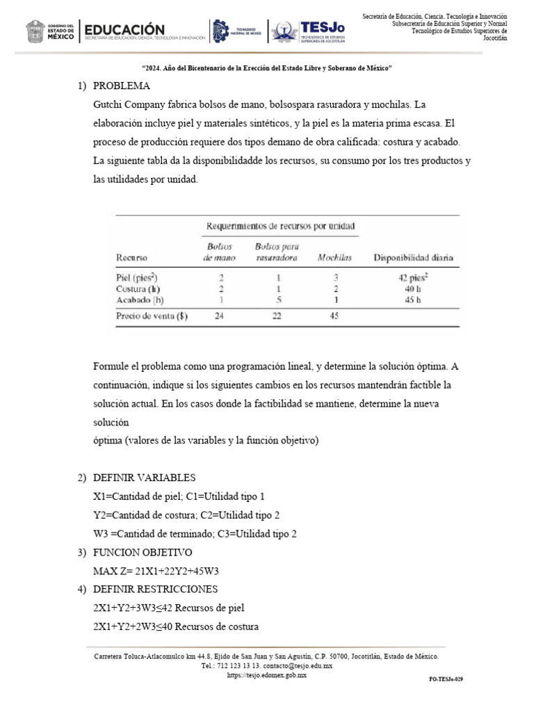 Formato para Ejercicios | PDF | Programación lineal | Análisis de sistemas