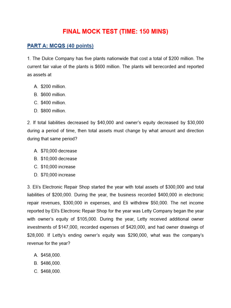 Final Mock Test BBUS | PDF | Debits And Credits | Depreciation