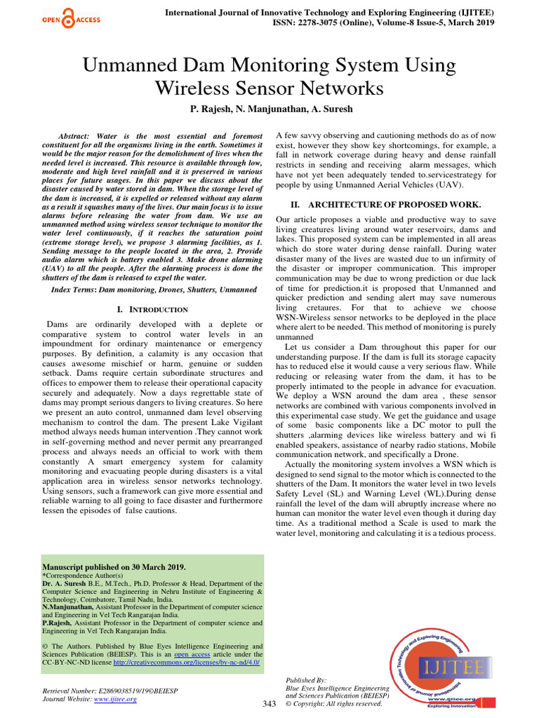 Unmanned Dam Monitoring System Using Wireless Sensor Networks | PDF | Unmanned Aerial Vehicle ...