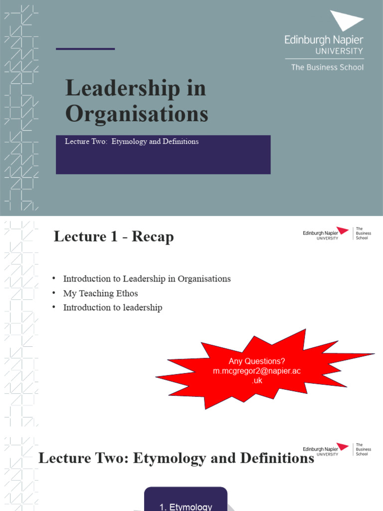 Lecture 2 V2 - Etymology and Definitions | PDF | Leadership | Goal