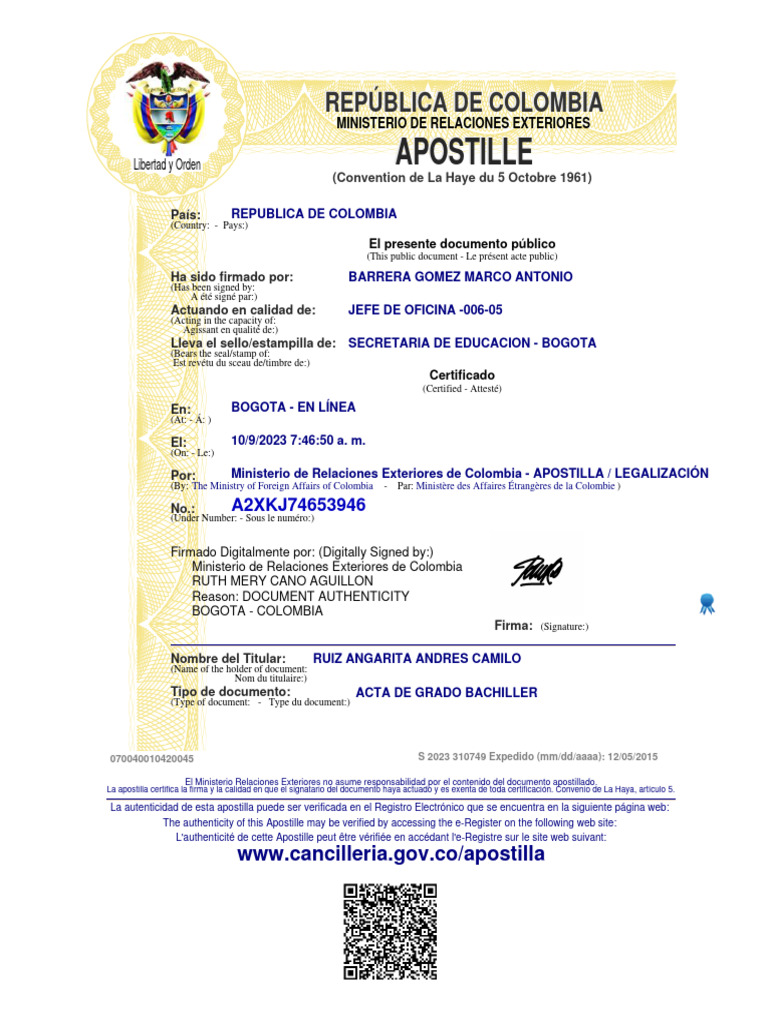 Apostilla De Acta De Nacimiento Apostillado