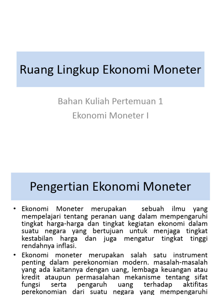 Pertemuan 1 Eko Moneter Ruang Lingkup Ekonomi Moneter | PDF