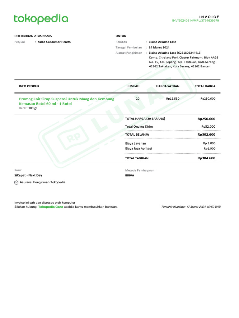 Invoice Tokopedia Promag 0324 | PDF