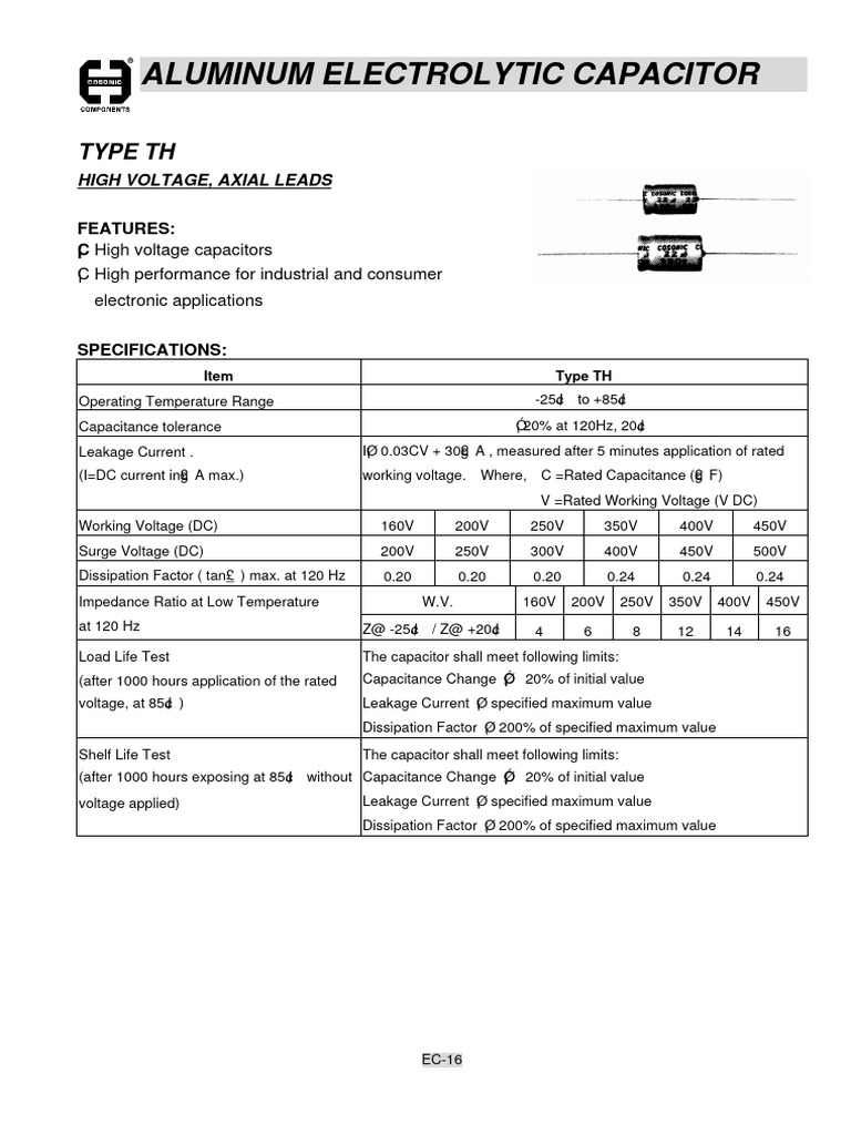 Cosonic [axial] TH Series | PDF | Capacitor | Electric Power