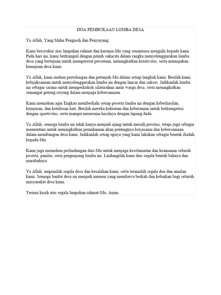 Doa Pembukaan Lomba Desa | PDF