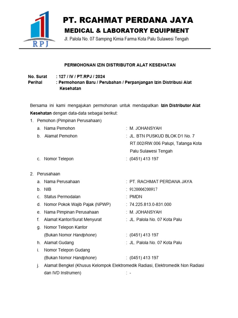 Permohonan Izin Distributor Alat Kesehatan | PDF