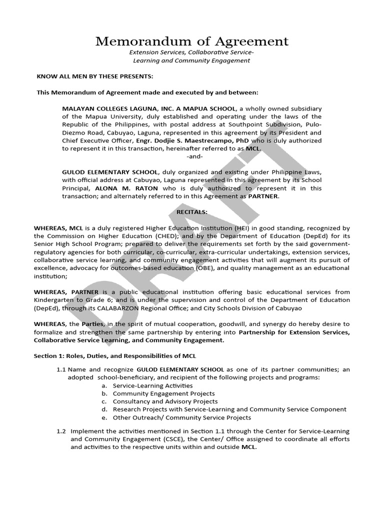 Official Draft Extension Services GULOD ELEMENTARY SCHOOL | PDF ...