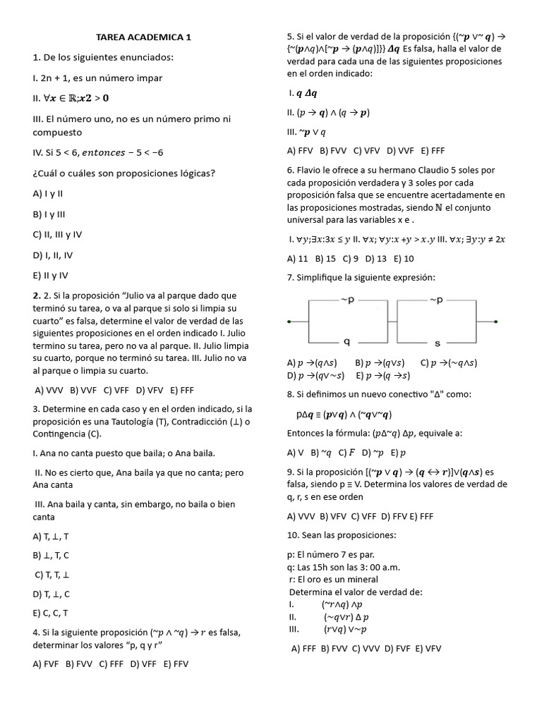 Proposiciones Lógicas y Valores de Verdad | PDF | Proposición | Expresiones lógicas