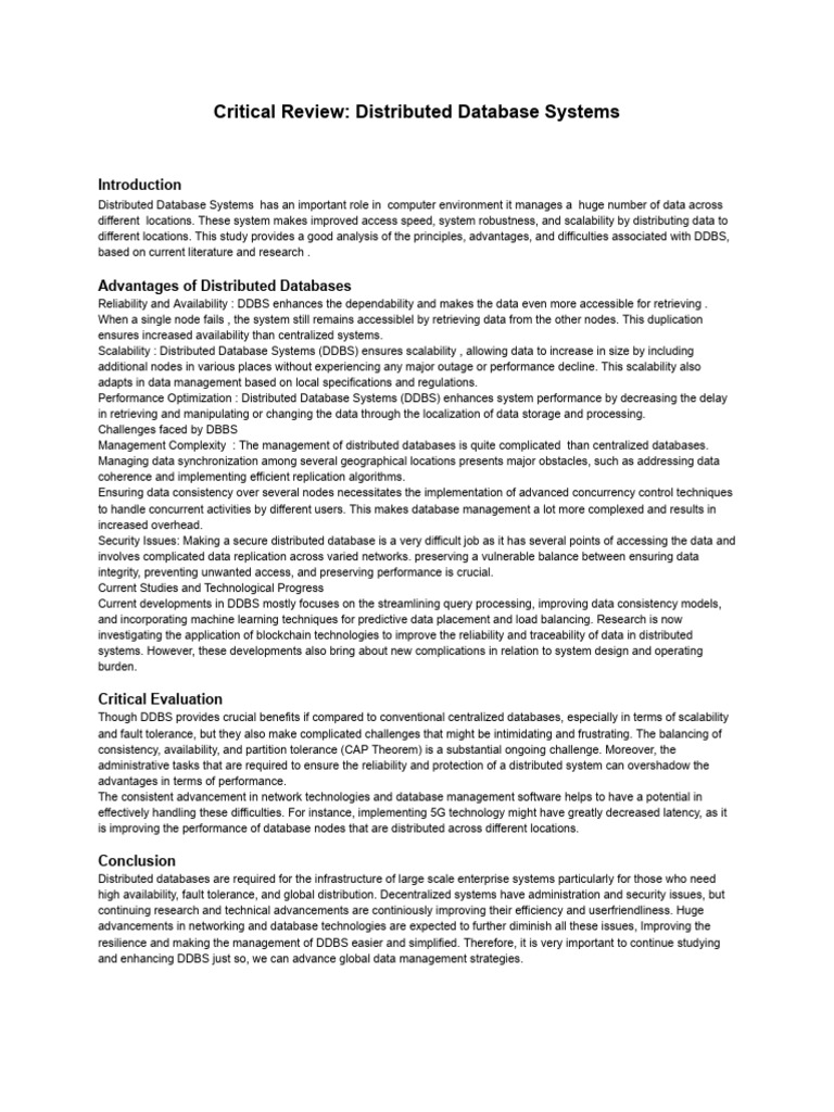 Critical Review - Distributed Database Systems | PDF | Databases | Scalability