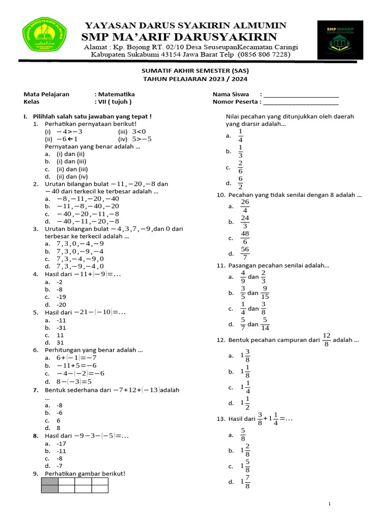 Soal MTK (VII) | PDF