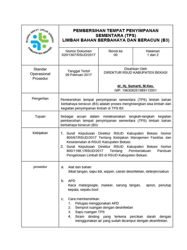 SOP Membersihkan TPS B3 | PDF | Sains & Matematika