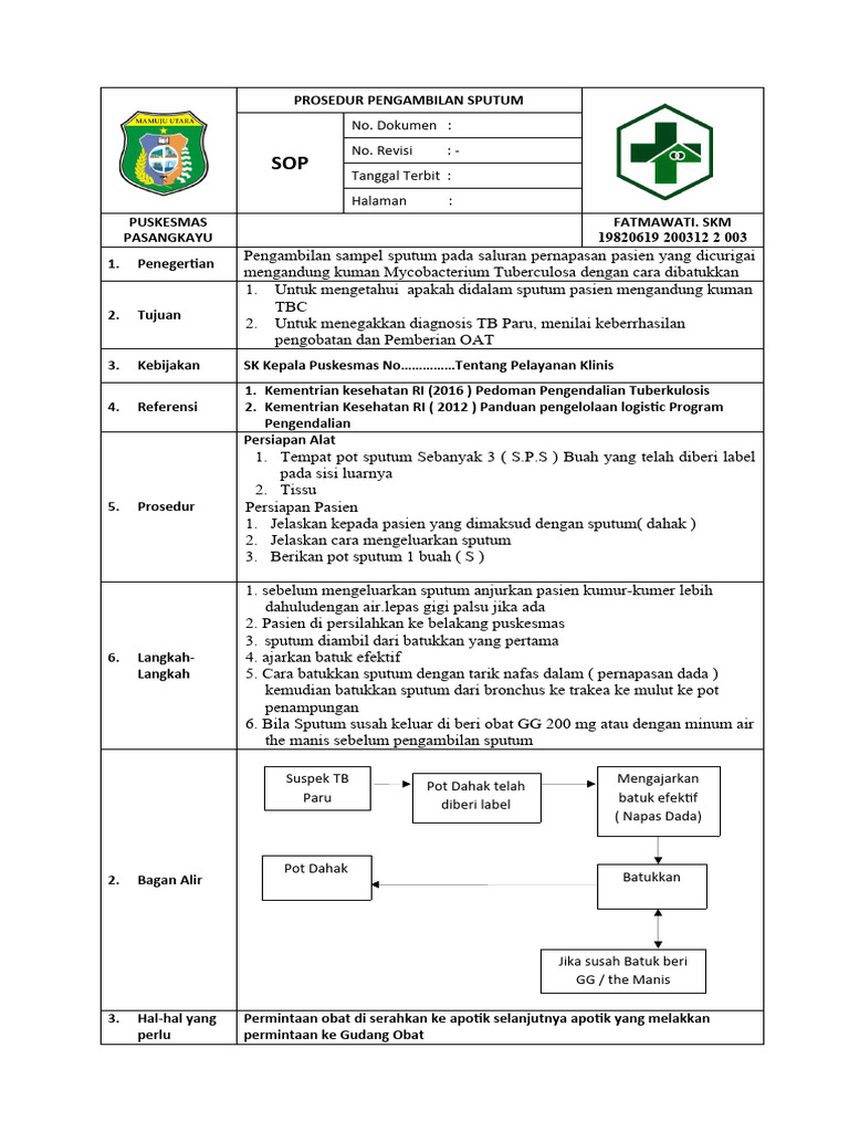 SOP Pengambilan Sputum | PDF