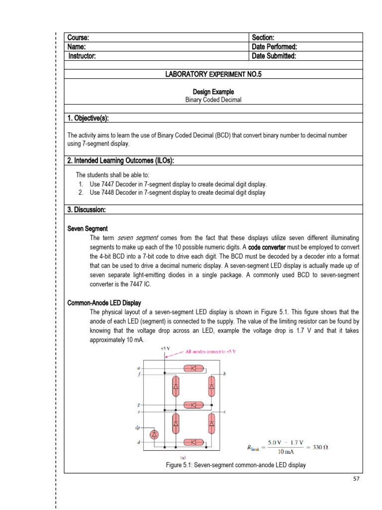 Laboratory Experiment 05 Designexample-Bcd | PDF | Binary Coded Decimal | Light Emitting Diode