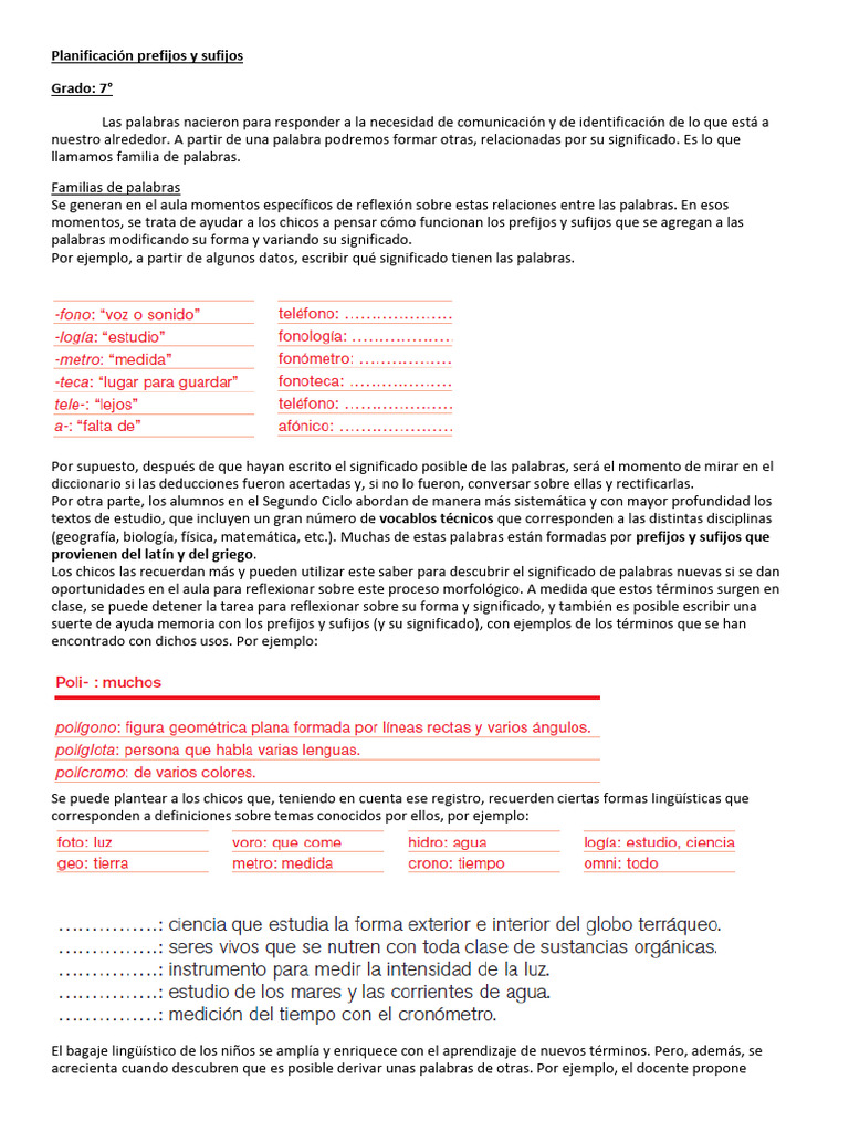 Prefijos y Sufijos en 7° Grado | PDF | Palabra | Gramática