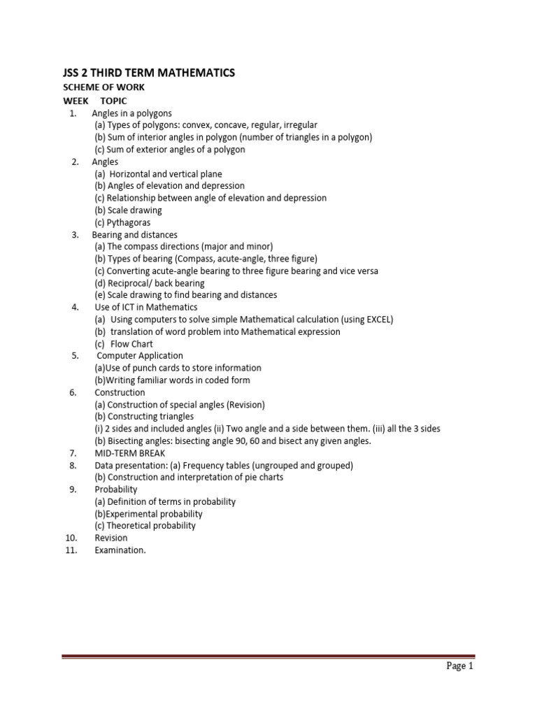 JSS2 Maths 3rd Term Lesson Note PDF | PDF | Polygon | Information Technology