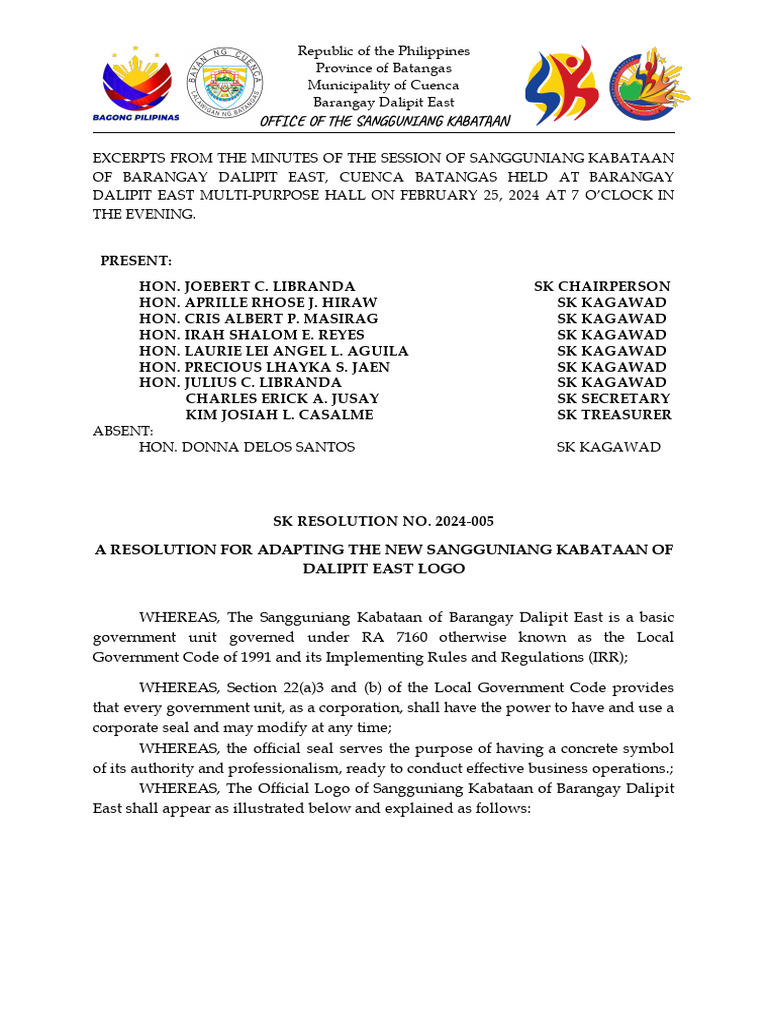 SK Resolution No. 2024-005 | PDF | Symbols