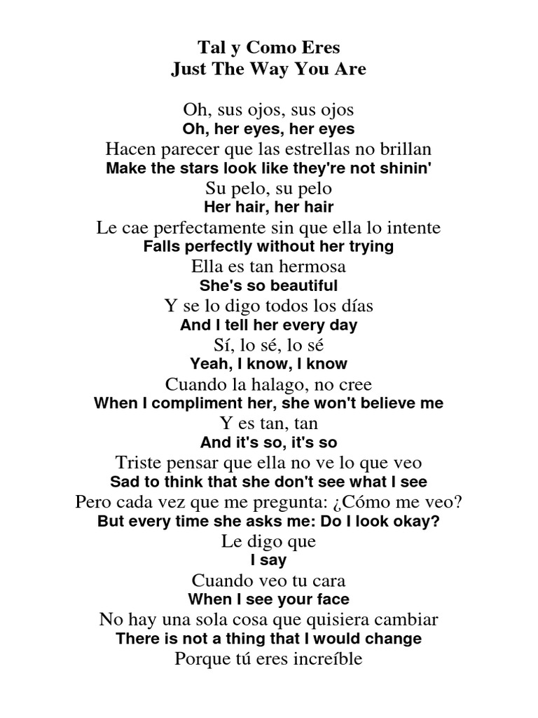 Just The Way You Are (Letra) | PDF | Música grabada | Canciones