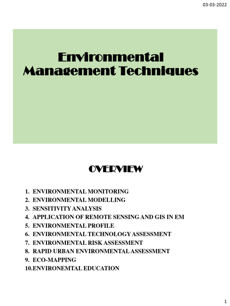 08 - Environmental Management Techniques - 01 | PDF | Risk | Risk ...