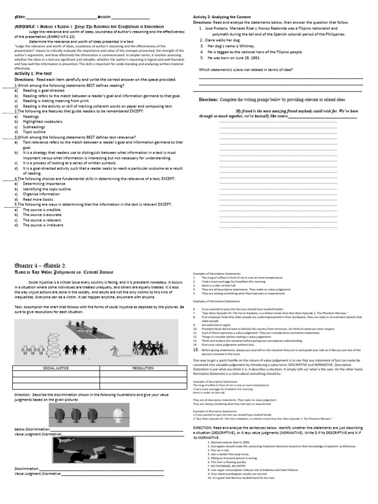 MODULE 1 hANDOUT g9 | PDF | Relevance | Information