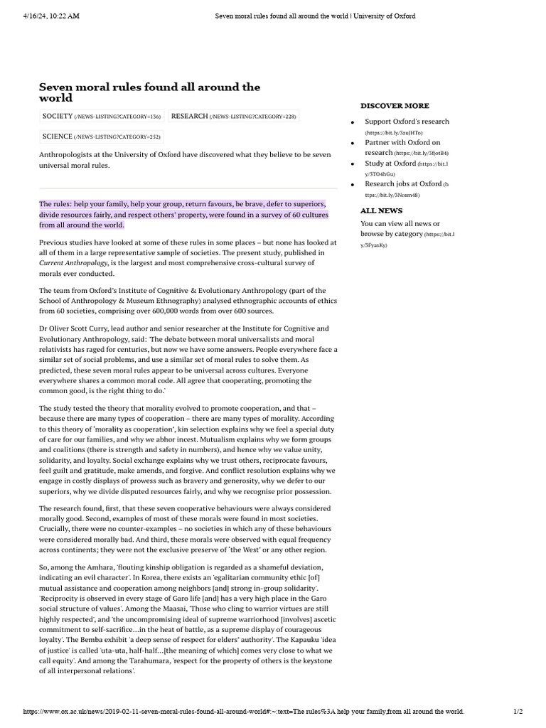 Seven Moral Rules Found All Around The World - University of Oxford ...