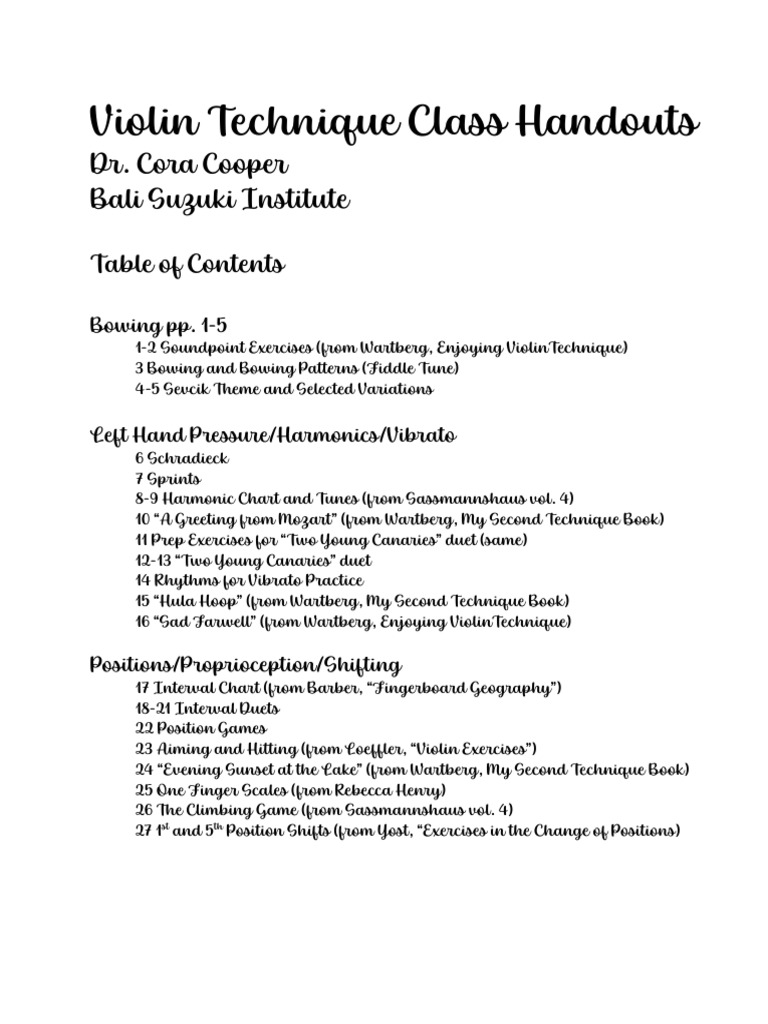 Violin Technique Class Handouts | PDF
