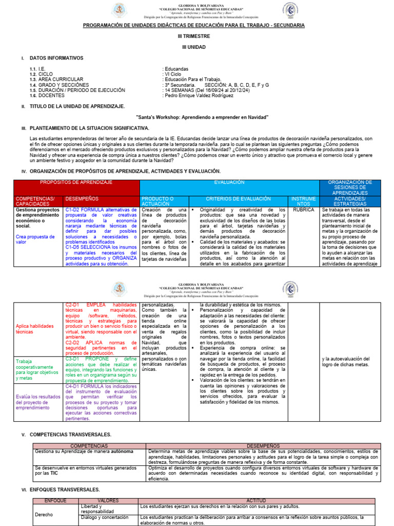 III Unidad 3º EPT | PDF | Evaluación | Aprendizaje