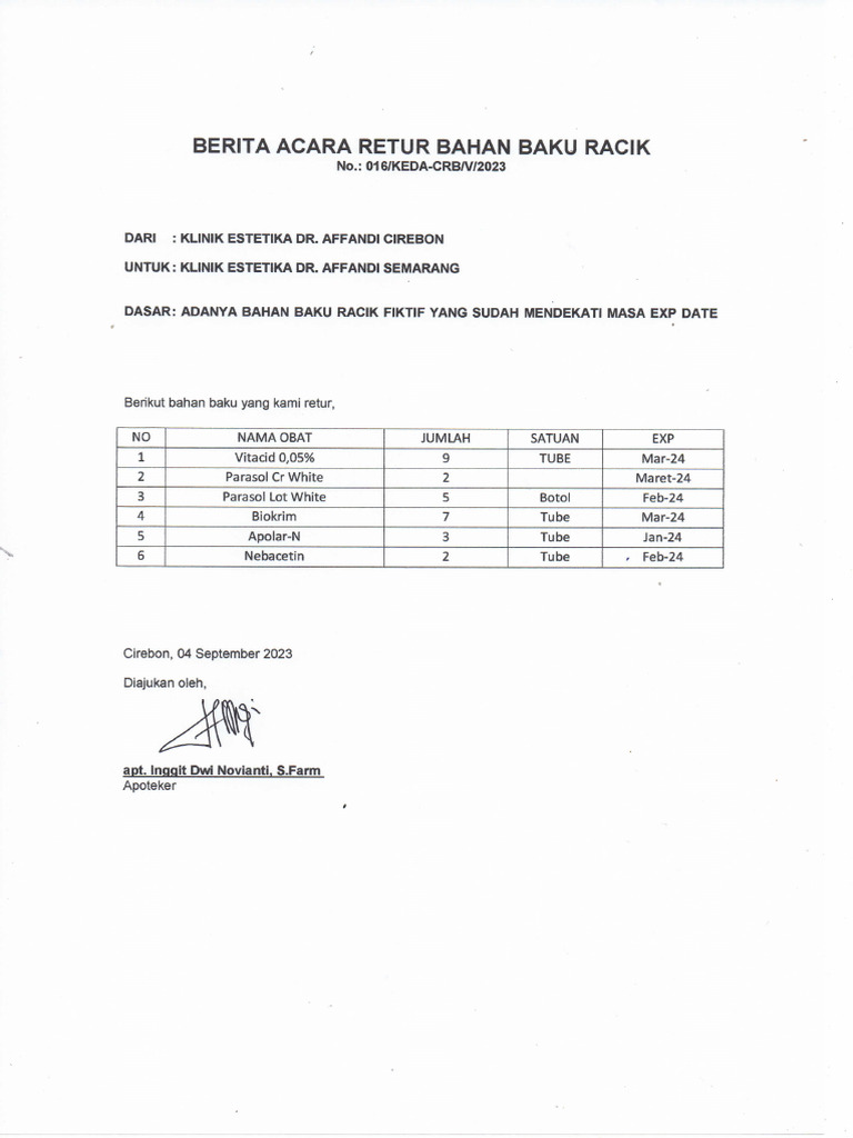 Berita Acara Retur CRB | PDF