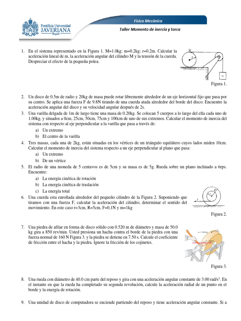 Taller - Momento de Inercia y Torque | PDF | Rotación | Energía cinética