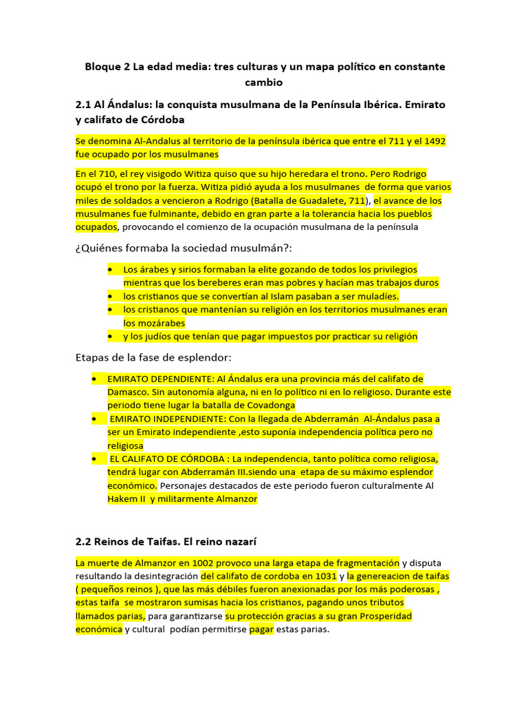Bloque 2 La Edad Media Pdf Al Andalus Edades Medias