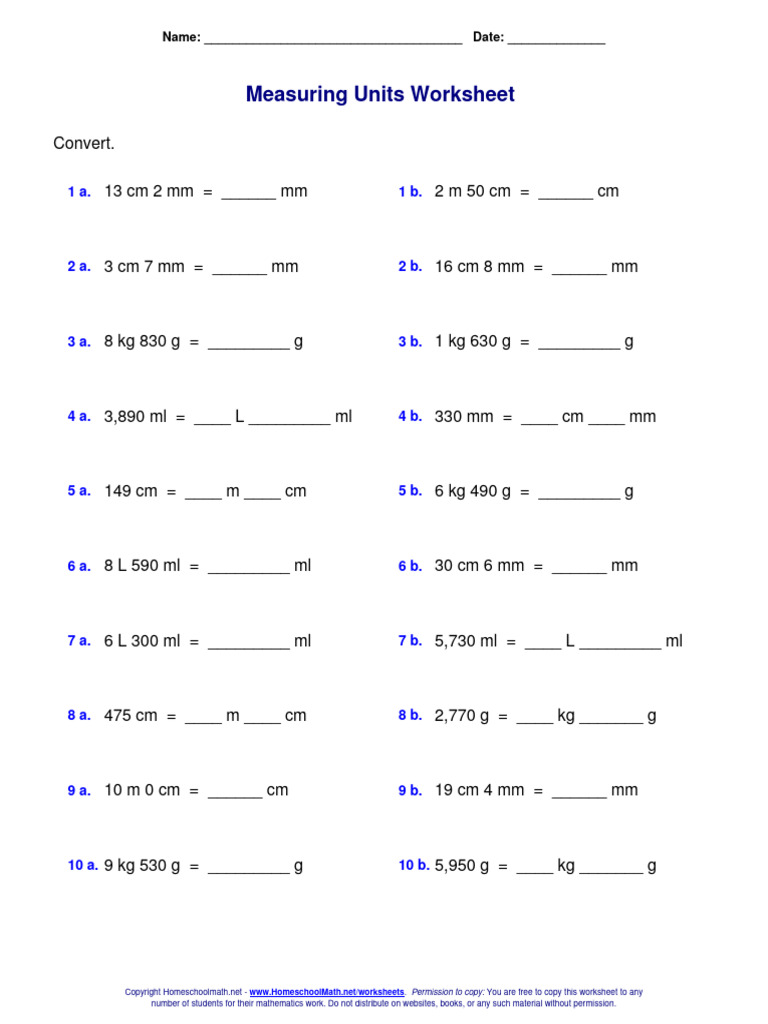 Measurement Units Worksheet | PDF