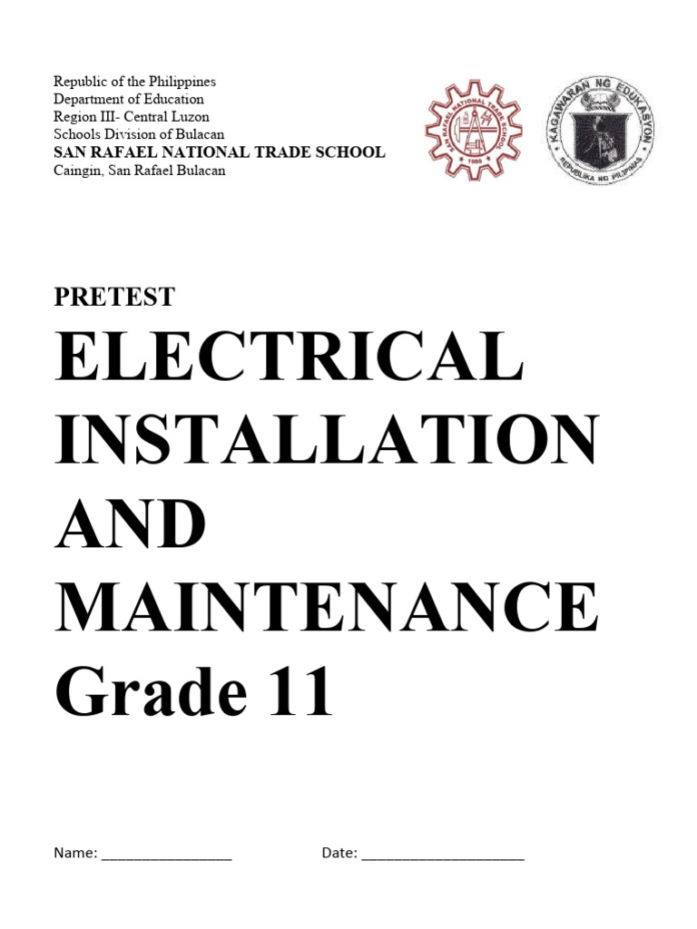 Grade 11 Electrical Installation Pretest | PDF | Drill | Screw